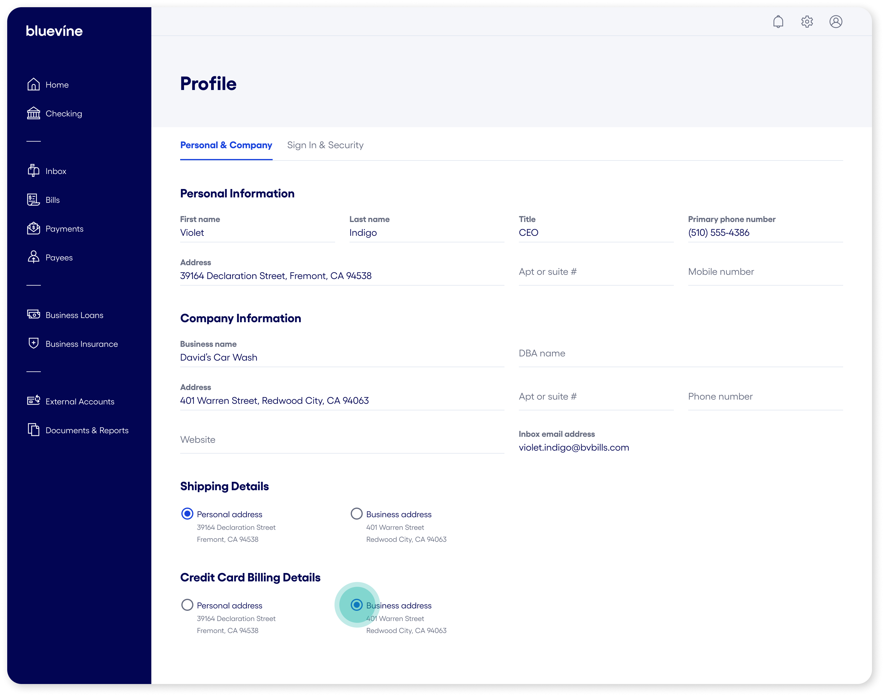How do I set or update my preferred credit card billing address?