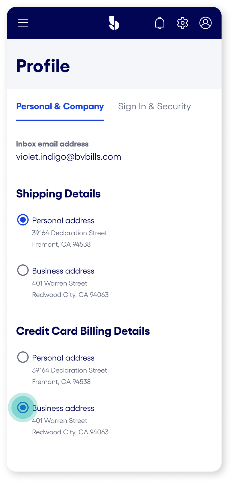 How do I set or update my preferred credit card billing address?