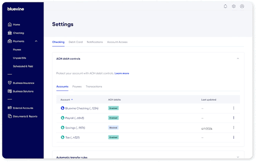 How do I manage my ACH debit controls?