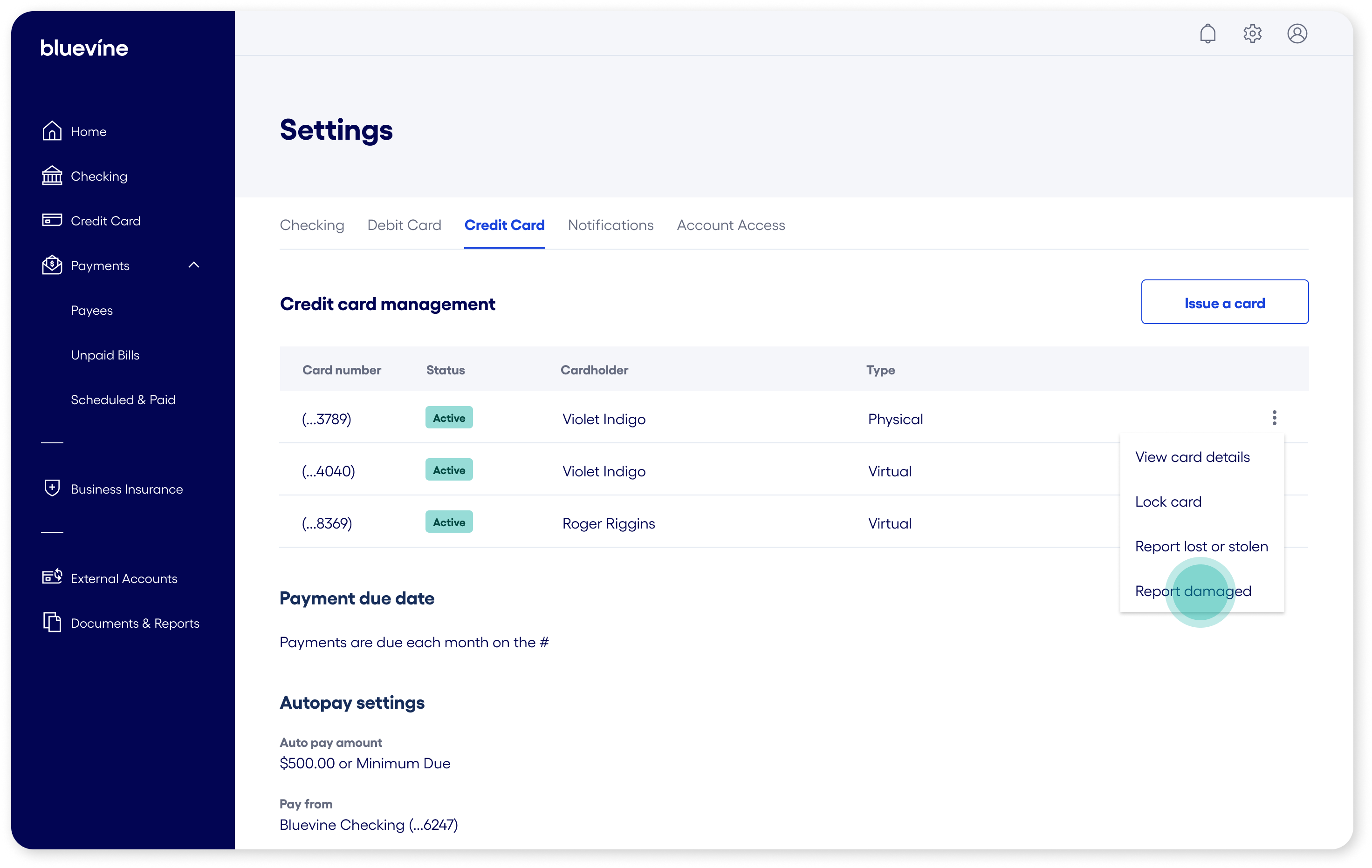 How do I request a replacement credit card if my card is damaged?
