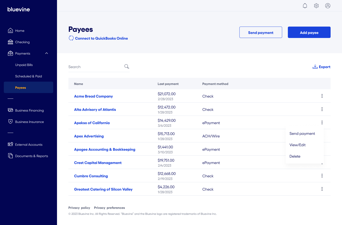 How do I add and manage payees?