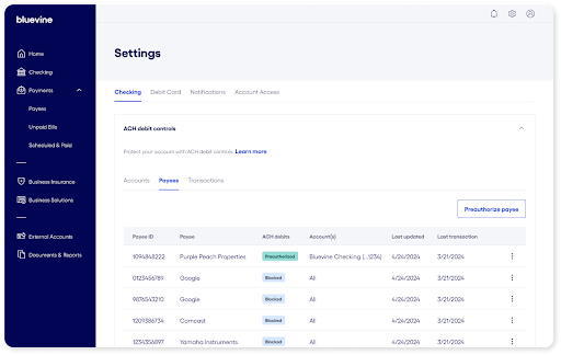 How do I manage my ACH debit controls?