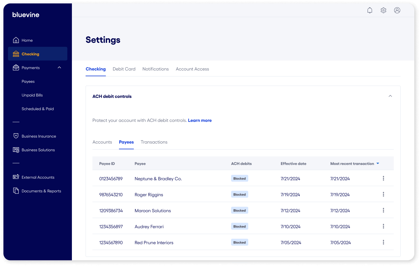How do I manage my ACH debit controls?